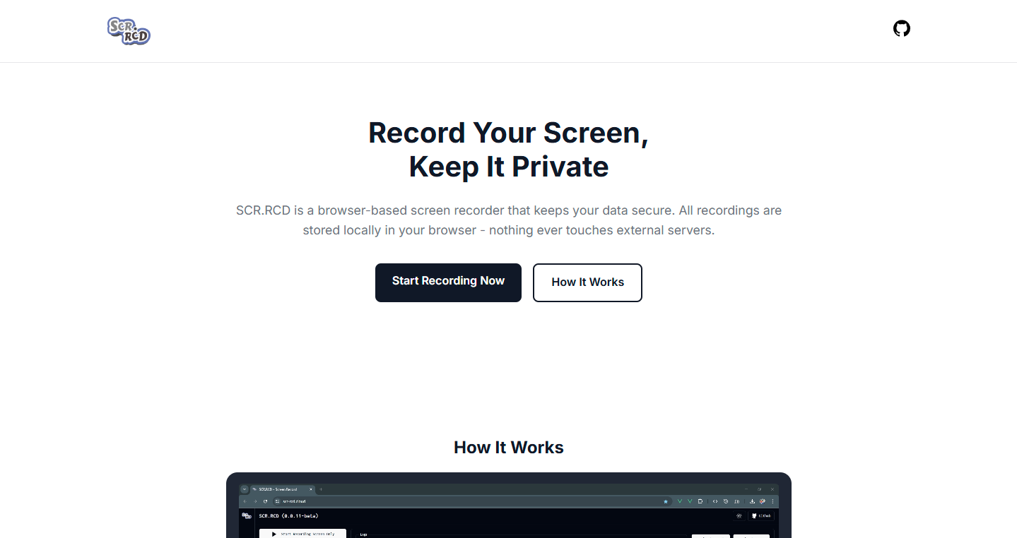 SCR.RCD: Privacy-Focused Screen Recorder | Secure Browser-Based Recording